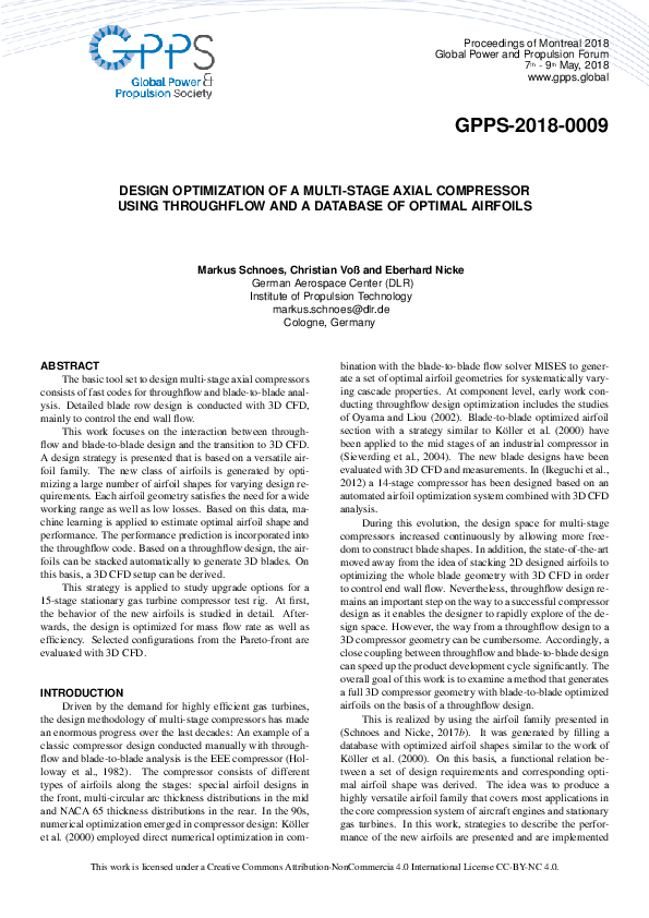 Pdf Design Optimization Of A Multi Stage Axial Compressor Using Throughflow And A Database Of