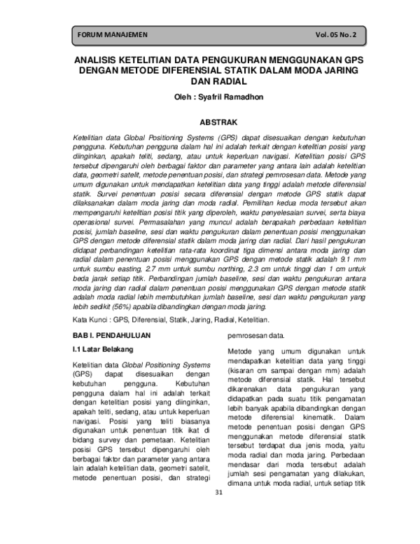 (PDF) Analisis Ketelitian Data Pengukuran Menggunakan GPS Dengan Metode ...