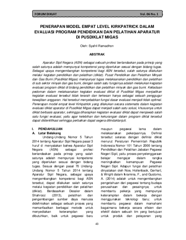 (PDF) Penerapan Model Empat Level Kirkpatrick Dalam Evaluasi Program Pendidikan Dan Pelatihan ...