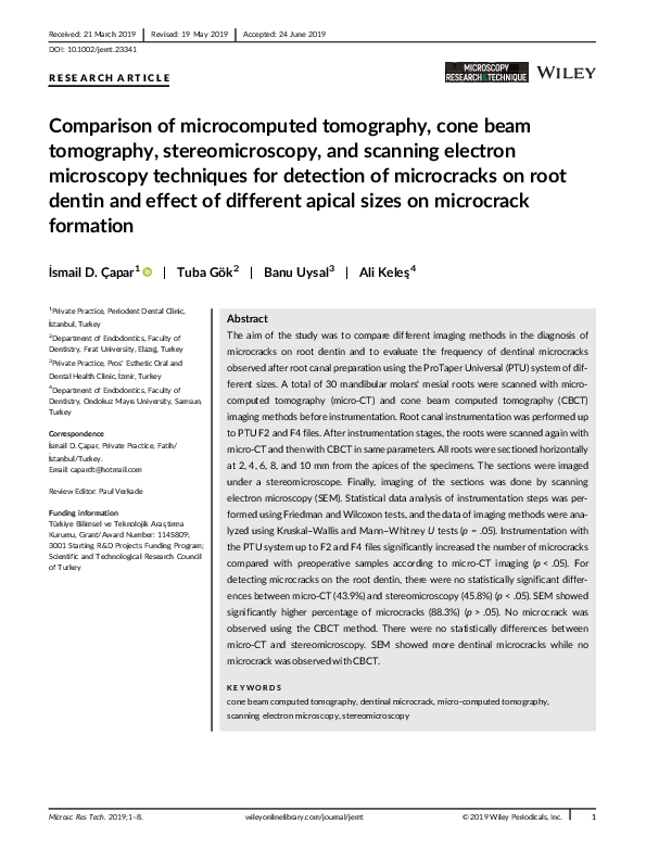 (PDF) Comparison of microcomputed tomography, cone beam tomography, stereomicroscopy, and ...