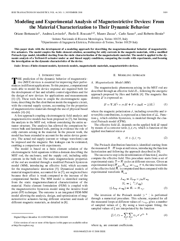 (PDF) Modeling and Experimental Analysis of Magnetostrictive Devices: From the Material ...