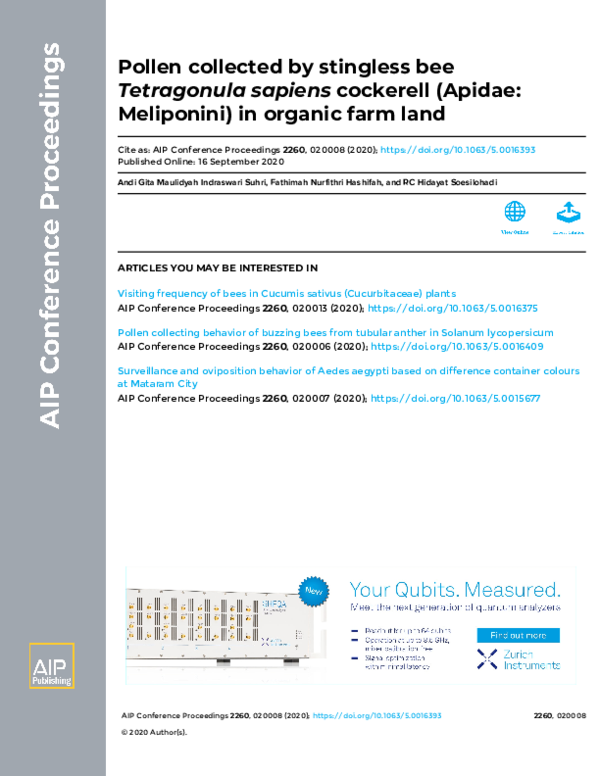(PDF) Pollen collected by stingless bee Tetragonula sapiens cockerell (Apidae: Meliponini) in ...