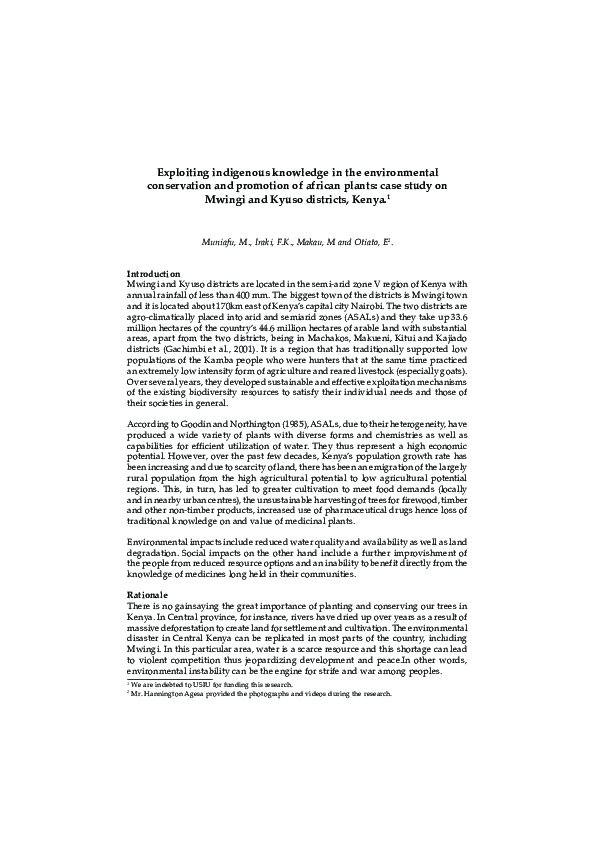 (PDF) Exploiting indigenous knowledge in the environmental conservation and promotion of African ...