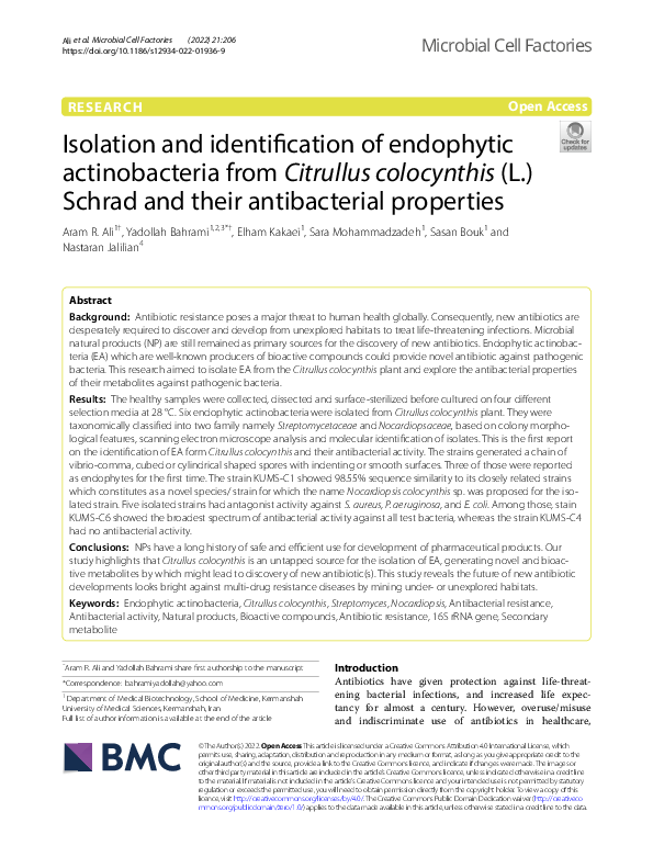 (PDF) Isolation and identification of Endophytic Actinobacteria from Citrullus colocynthis (L ...