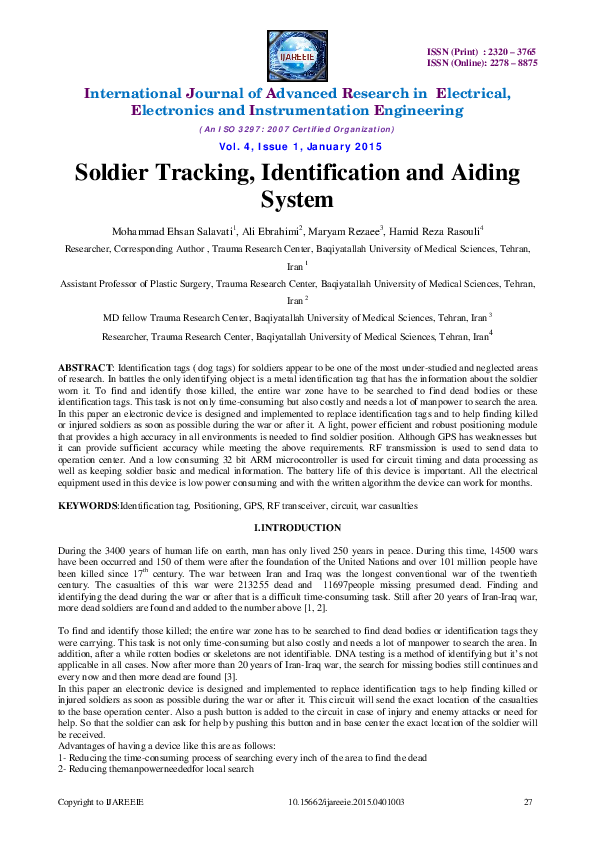 (PDF) Soldier Tracking, Identification and AidingSystem