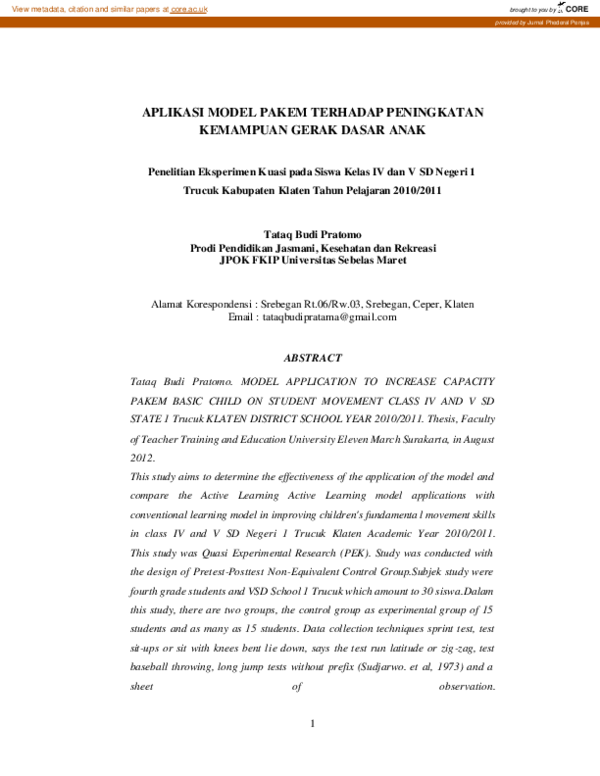 (PDF) Aplikasi Model Pakem Terhadap Peningkatankemampuan Gerak Dasar Anak