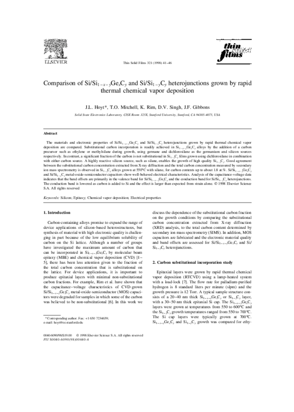 (PDF) Comparison of Si/Si1−−Ge C and Si/Si1−C heterojunctions grown by rapid thermal chemical ...