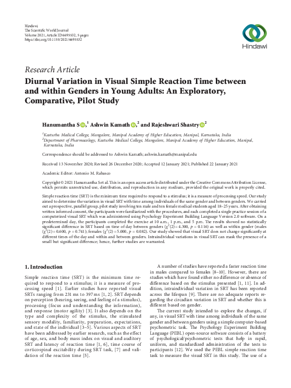 (PDF) Diurnal Variation in Visual Simple Reaction Time between and ...