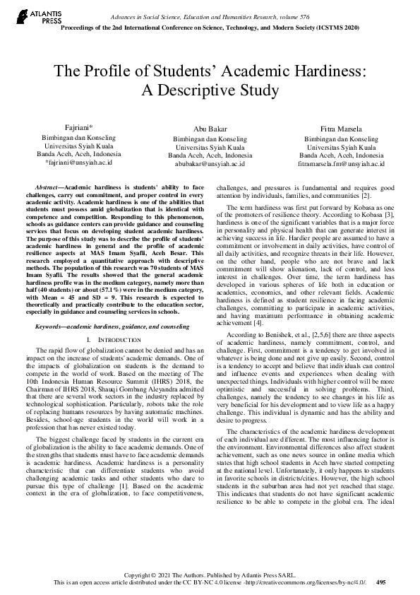 (PDF) The Profile of Students’ Academic Hardiness: A Descriptive Study