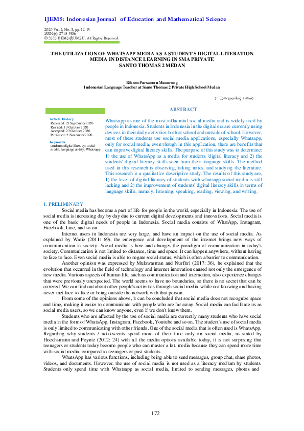(PDF) The Utilization Of Whatsapp Media As A Student's Digital ...