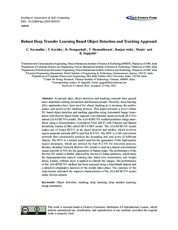 (PDF) Robust Deep Transfer Learning Based Object Detection and Tracking Approach