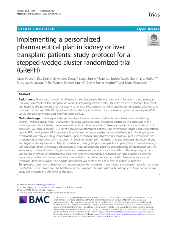 (PDF) Implementing a personalized pharmaceutical plan in kidney or liver transplant patients ...