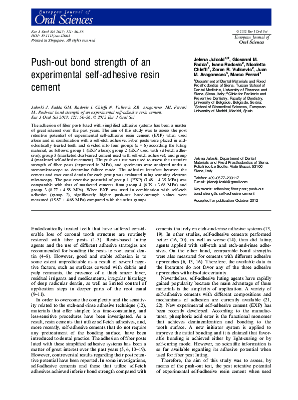 (PDF) Push-out bond strength of an experimental self-adhesive resin cement