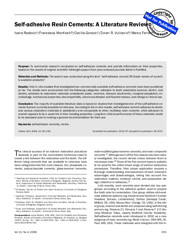 (PDF) Self-adhesive resin cements: a literature review