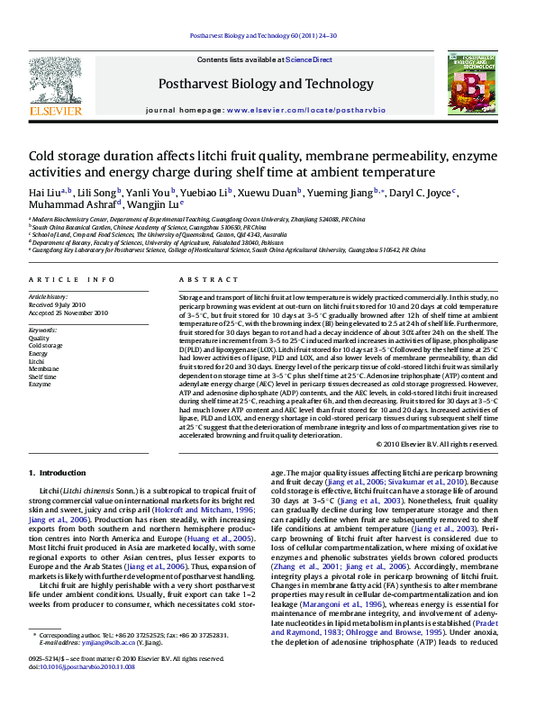 (PDF) Cold storage duration affects litchi fruit quality, membrane ...