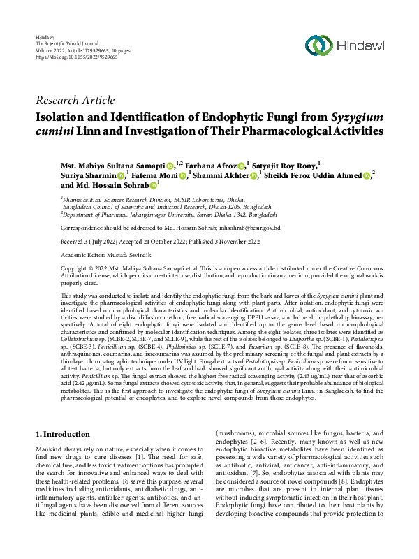 (PDF) Isolation and Identification of Endophytic Fungi from Syzygium cumini Linn and ...