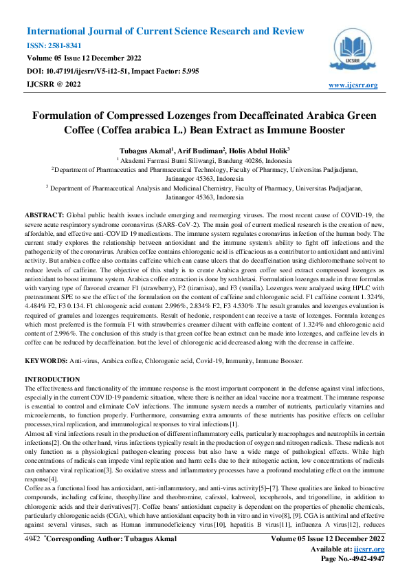 (PDF) Formulation of Compressed Lozenges from Decaffeinated Arabica ...