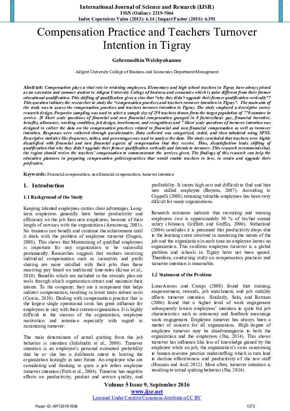 (PDF) Compensation Practice and Teachers Turnover Intention in Tigray