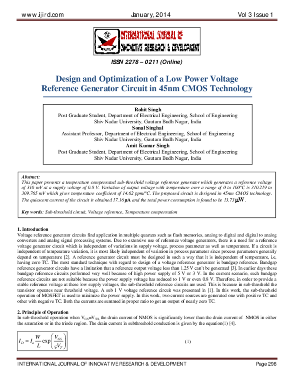 (PDF) Design and Optimization of a Low Power Voltage Reference Generator Circuit in 45nm CMOS ...