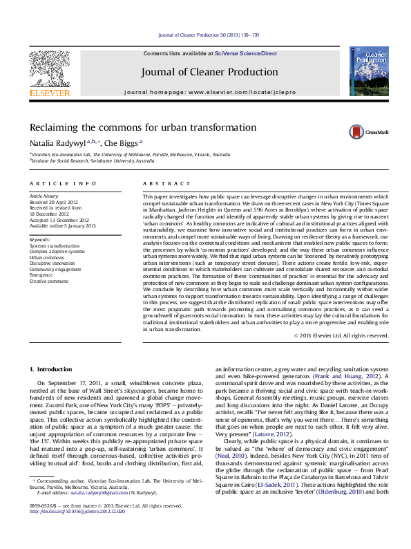 (PDF) Reclaiming the commons for urban transformation | natalia radywyl ...