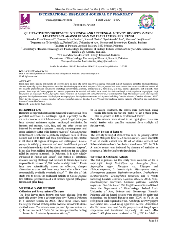 (PDF) Qualitative Phytochemical Screening and Antifungal Activity of Carica Papaya Leaf Extract ...