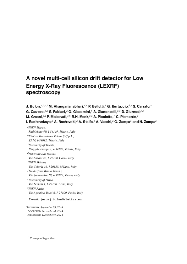 (PDF) A novel multi-cell silicon drift detector for Low Energy X-Ray ...