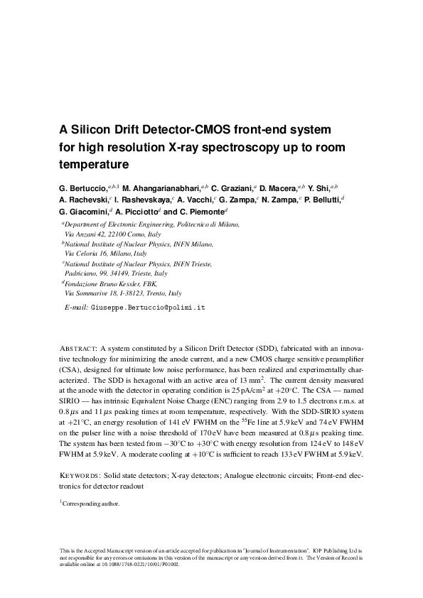 Pdf A Silicon Drift Detector Cmos Front End System For High Resolution X Ray Spectroscopy Up