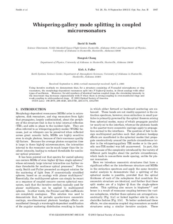 (PDF) Whispering-gallery mode splitting in coupled microresonators