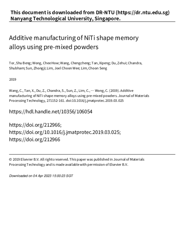 (PDF) Additive manufacturing of NiTi shape memory alloys using pre ...
