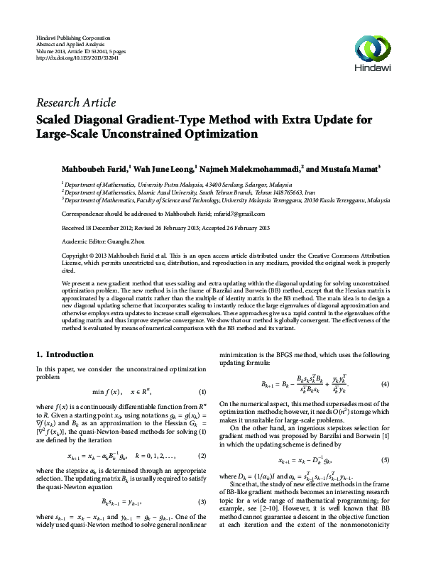 Pdf Scaled Diagonal Gradient Type Method With Extra Update For Large Scale Unconstrained 6208