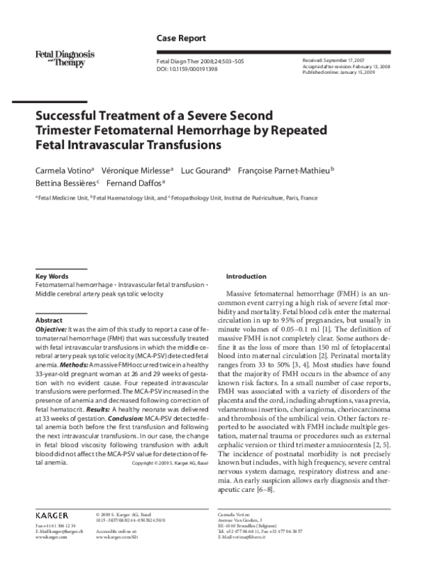 (PDF) Successful Treatment of a Severe Second Trimester Fetomaternal ...