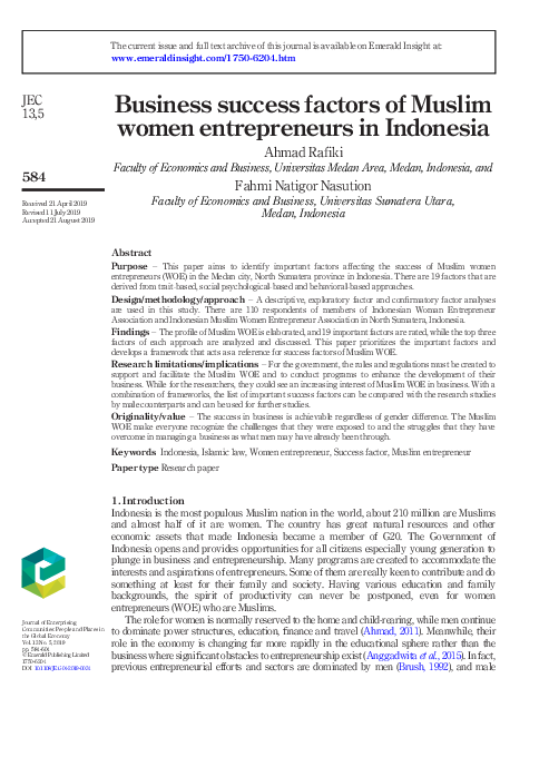 (PDF) Business success factors of Muslim women entrepreneurs in Indonesia