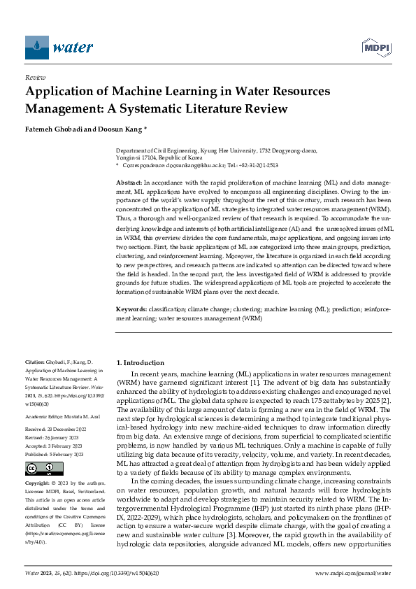 (PDF) Application of Machine Learning in Water Resources Management: A Systematic Literature Review