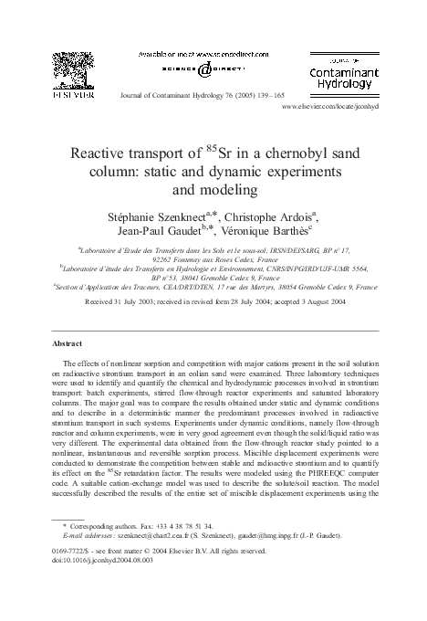 (PDF) Reactive transport of 85Sr in a chernobyl sand column: static and ...