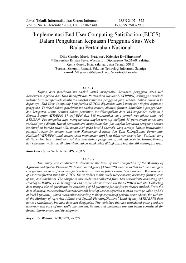 (PDF) Implementasi End User Computing Satisfaction (EUCS) Dalam ...