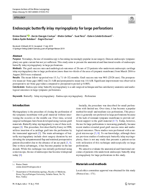 (PDF) Endoscopic butterfly inlay myringoplasty for large perforations