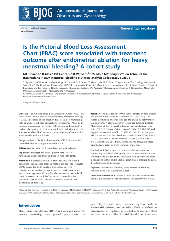 (PDF) Is the Pictorial Blood Loss Assessment Chart (PBAC) score ...