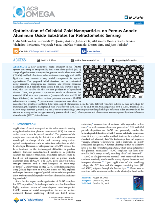 (PDF) Optimization of Colloidal Gold Nanoparticles on Porous Anodic ...