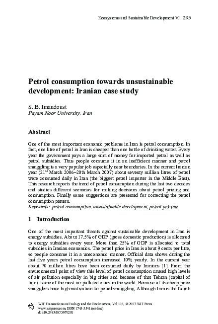 (PDF) Petrol consumption towards unsustainable development: Iranian case study