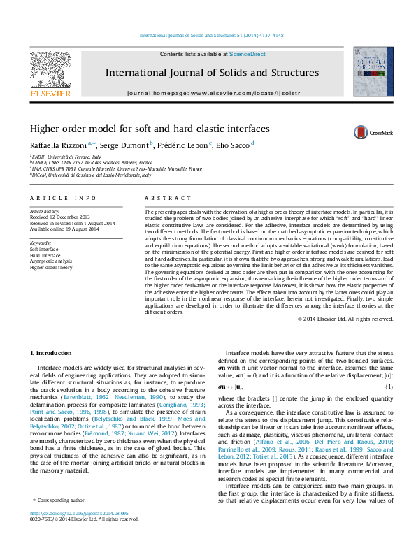 (PDF) Higher order model for soft and hard elastic interfaces
