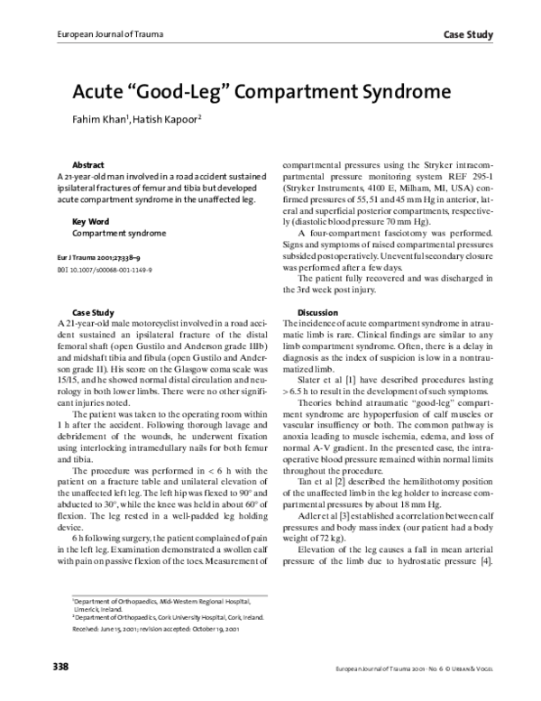 (PDF) Acute “Good-Leg” Compartment Syndrome | Fahim Khan - Academia.edu