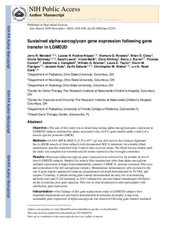 (PDF) Sustained alpha-sarcoglycan gene expression after gene transfer ...