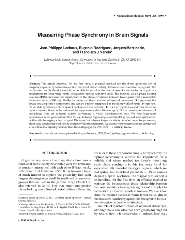 (PDF) Measuring phase synchrony in brain signals