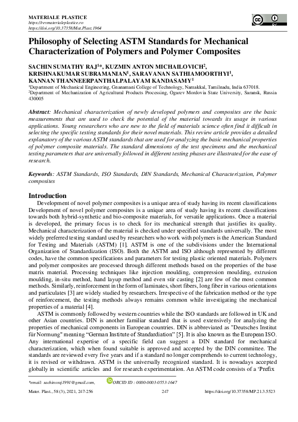 (PDF) Philosophy of Selecting ASTM Standards for Mechanical ...