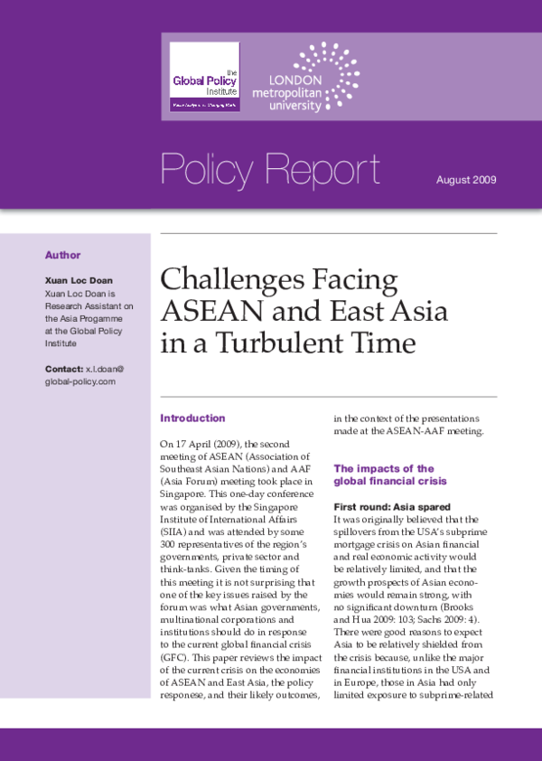 (PDF) Challenges Facing ASEAN and East Asia in a Turbulent Time