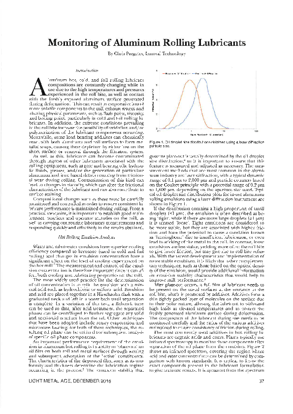 (PDF) Monitoring of Aluminium Rolling Lubricants
