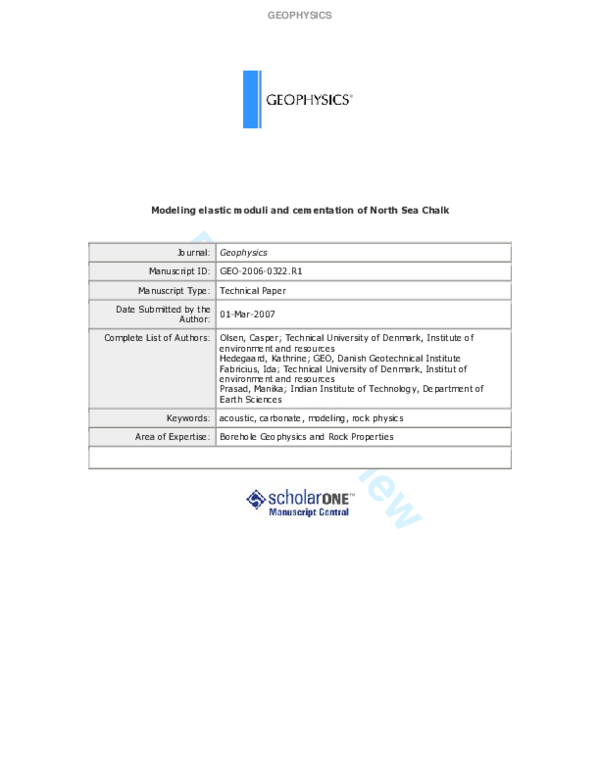 (PDF) Modelling Elastic Moduli and Cementation of North Sea Chalk