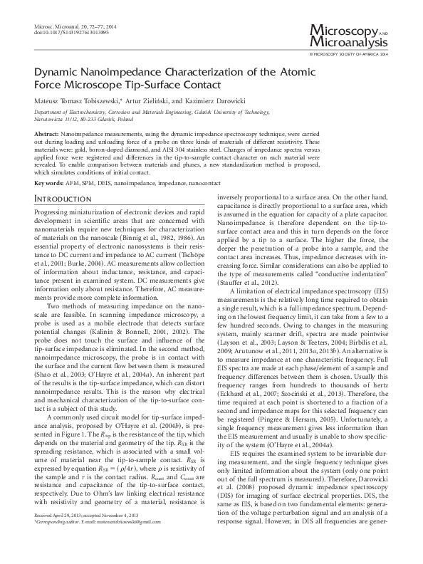 (PDF) Dynamic Nanoimpedance Characterization of the Atomic Force Microscope Tip-Surface Contact
