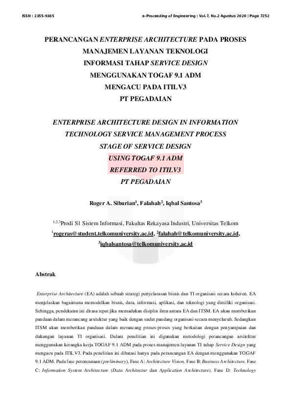 (PDF) Perancangan Enterprise Architecture Pada Proses Manajemen Layanan Teknologi Informasi ...