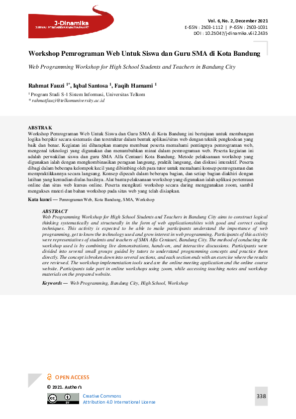 (PDF) Workshop Pemrograman Web Untuk Siswa Dan Guru Sma DI Kota Bandung